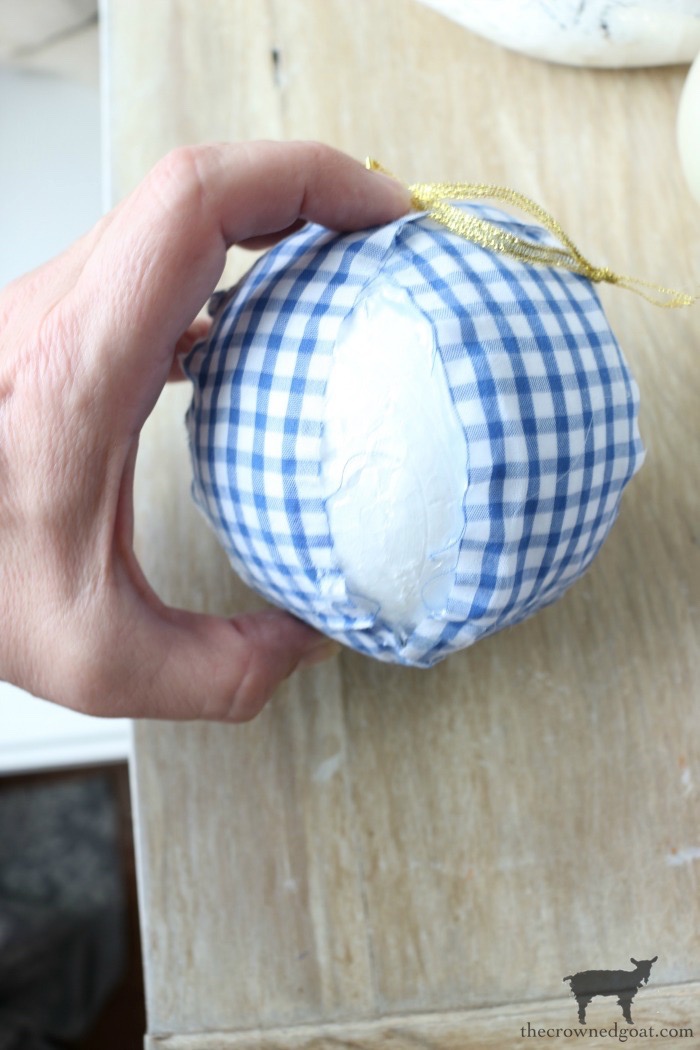 Blue and White Check Rag Ball Ornaments