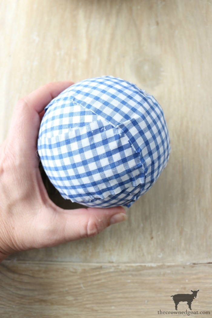 Blue and White Check Rag Ball Ornaments