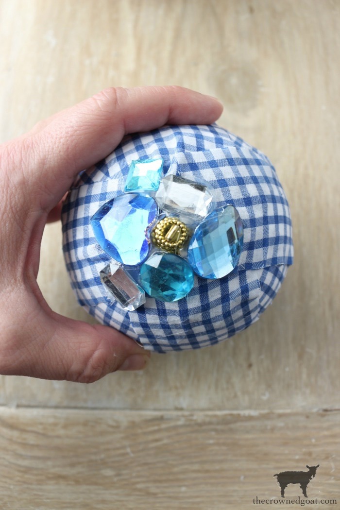 Blue and White Check Rag Ball Ornaments
